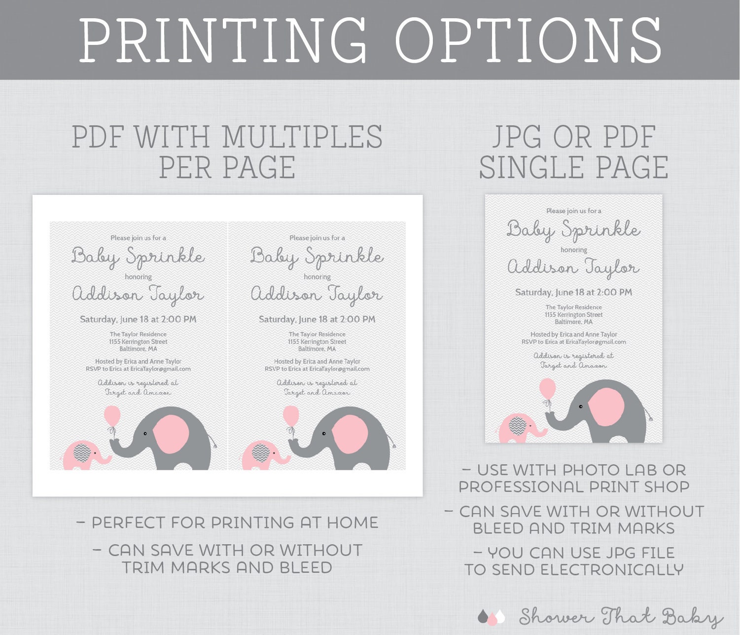EDITABLE Elephant Baby Sprinkle Invitations in Pink - Printable ...