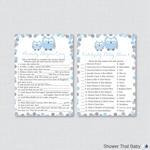 Blue Owl Baby Shower Games Package - Seven Printable Games: Bingo ...