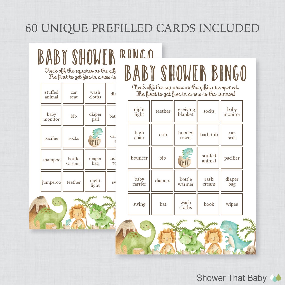 Dinosaur Baby Shower Bingo Cards Printable Blank Bingo Cards - Etsy