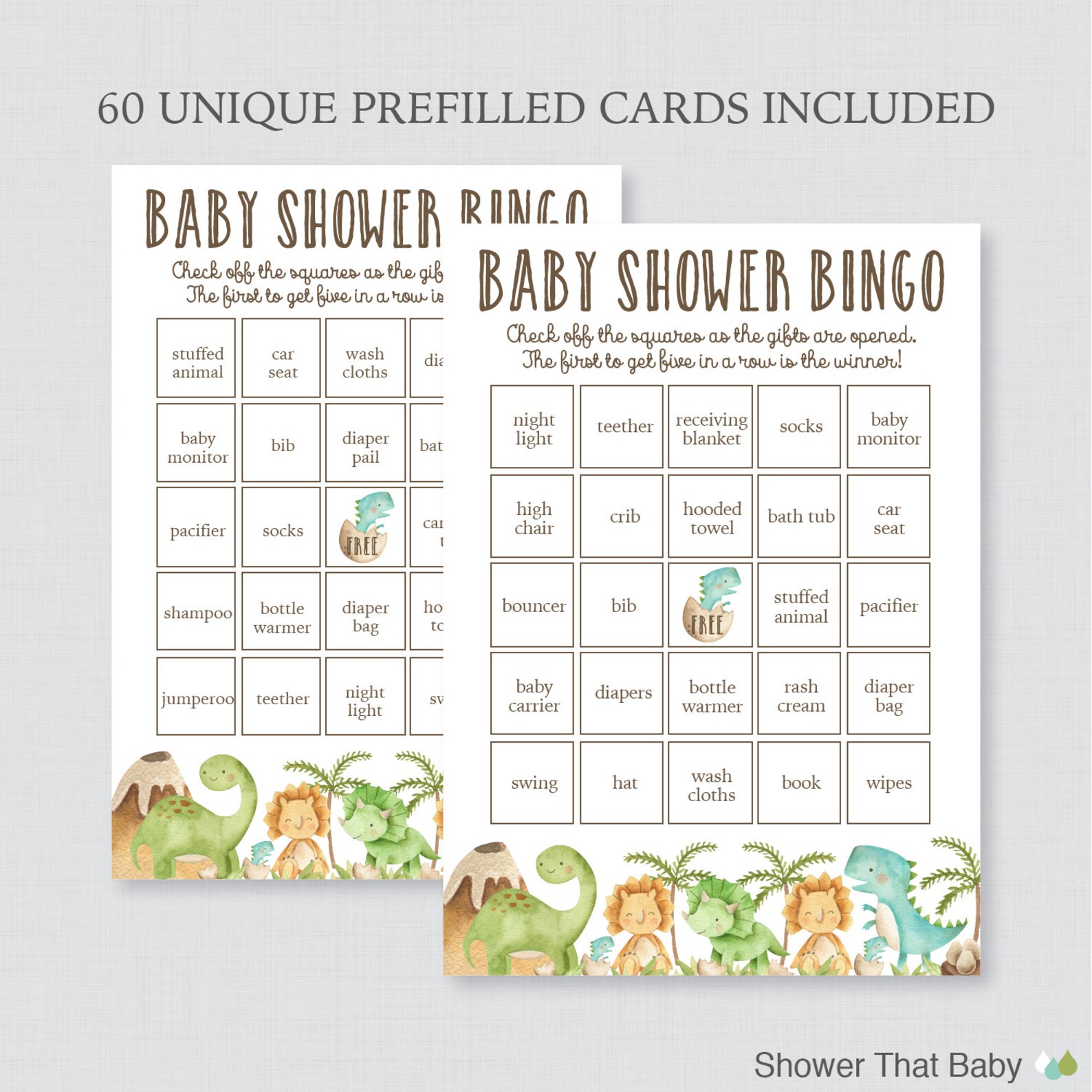 Dinosaur Baby Shower Bingo Cards - Printable Blank Bingo Cards AND ...