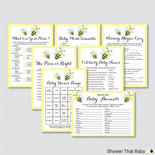 Bumble Bee Baby Shower Bingo Cards in Yellow Printable Blank | Etsy