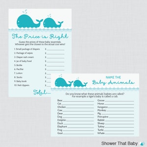 Whale Baby Shower Games Package - Seven Printable Games: Bingo, Price ...