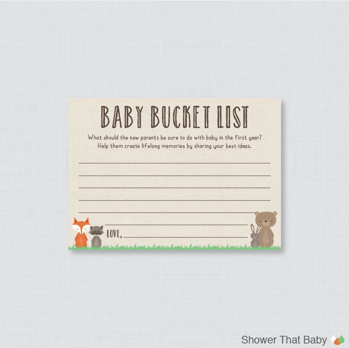 Woodland Baby Bucket List Activity - Printable Woodland Animal Themed ...