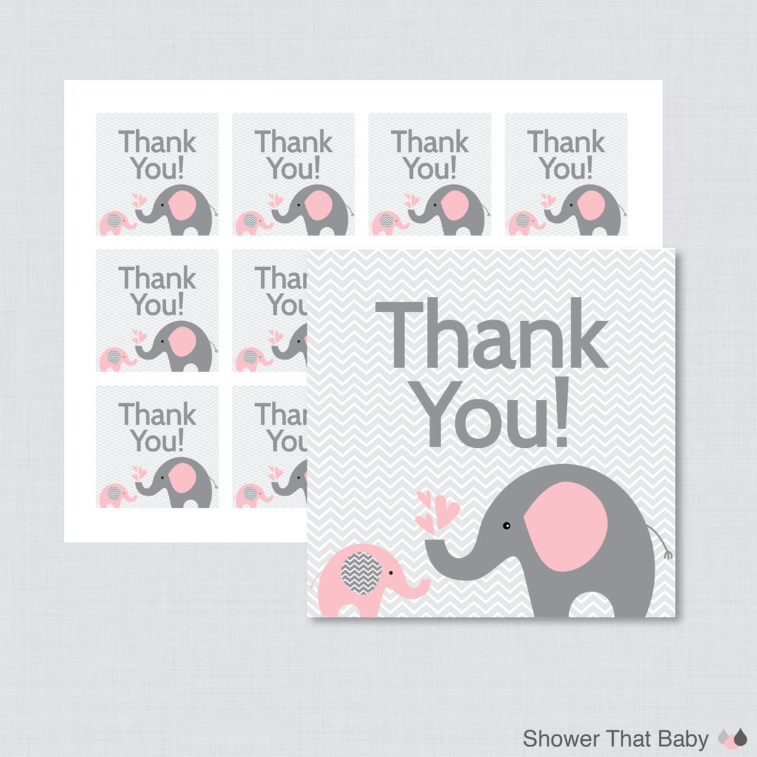 Printable Elephant Baby Shower Favor Tags Thank You Tag for Pink ...