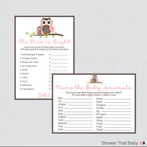 Owl Baby Shower Games Package in Pink and Brown - Seven Printable Owl ...