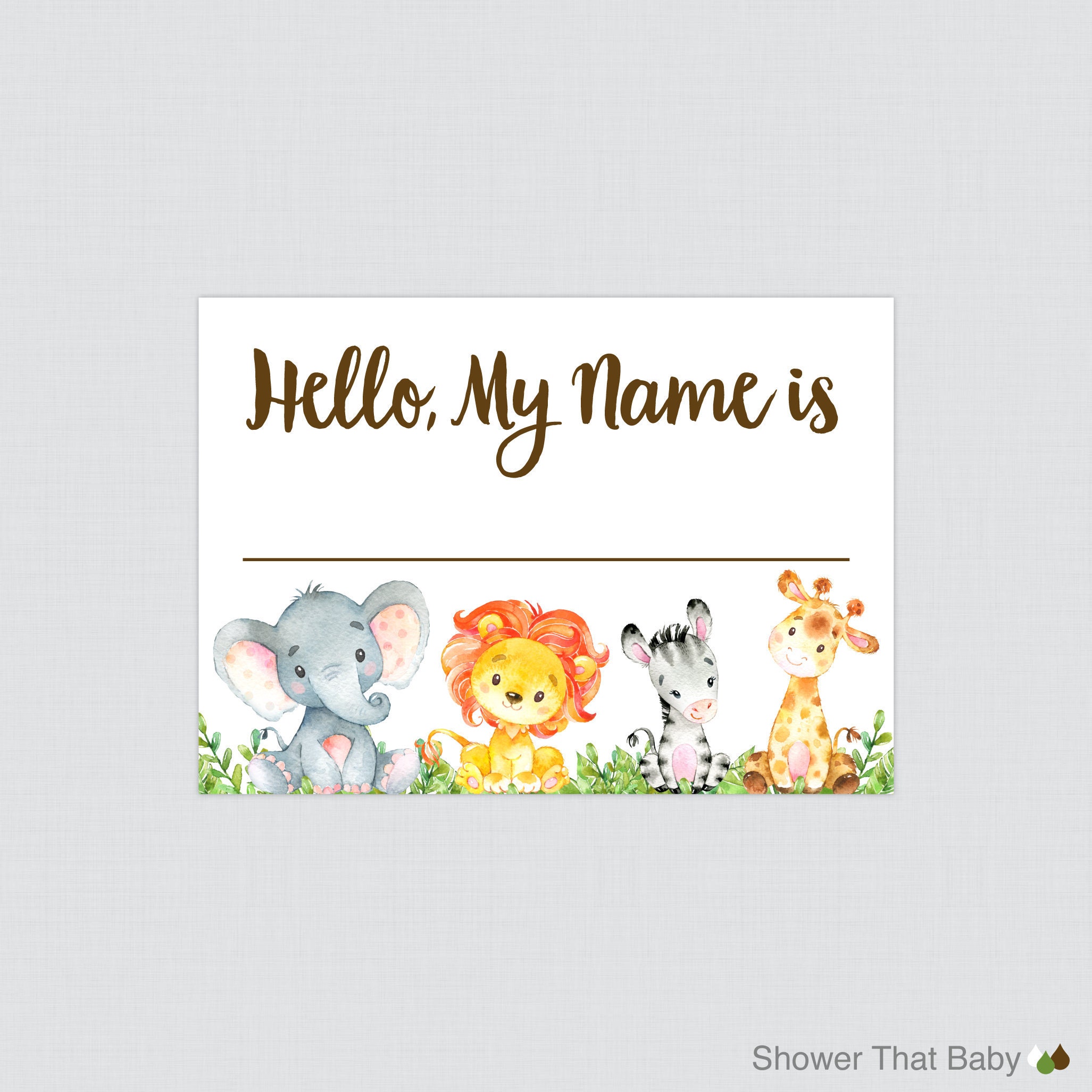 Safari Name Tag Stickers - Printed Safari Baby Shower Name Tag Labels ...