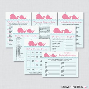 Whale Baby Shower Games Package - Seven Printable Games: Bingo, Price ...