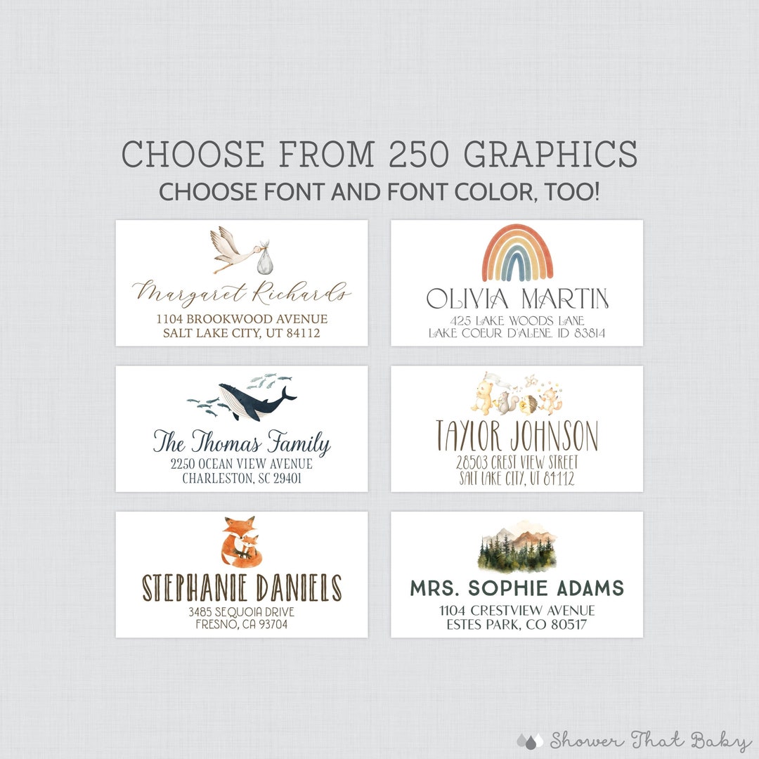 PRINTED Baby Shower Return Address Labels - Choose Your Graphic, Font ...