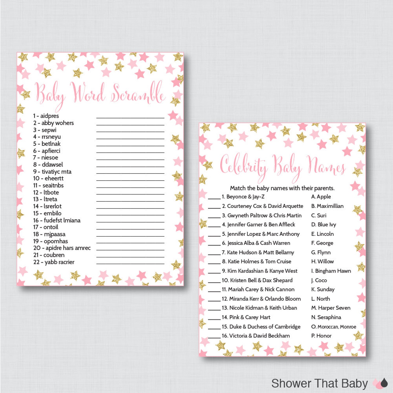 Star Baby Shower Games Package Seven Printable Games: Bingo - Etsy
