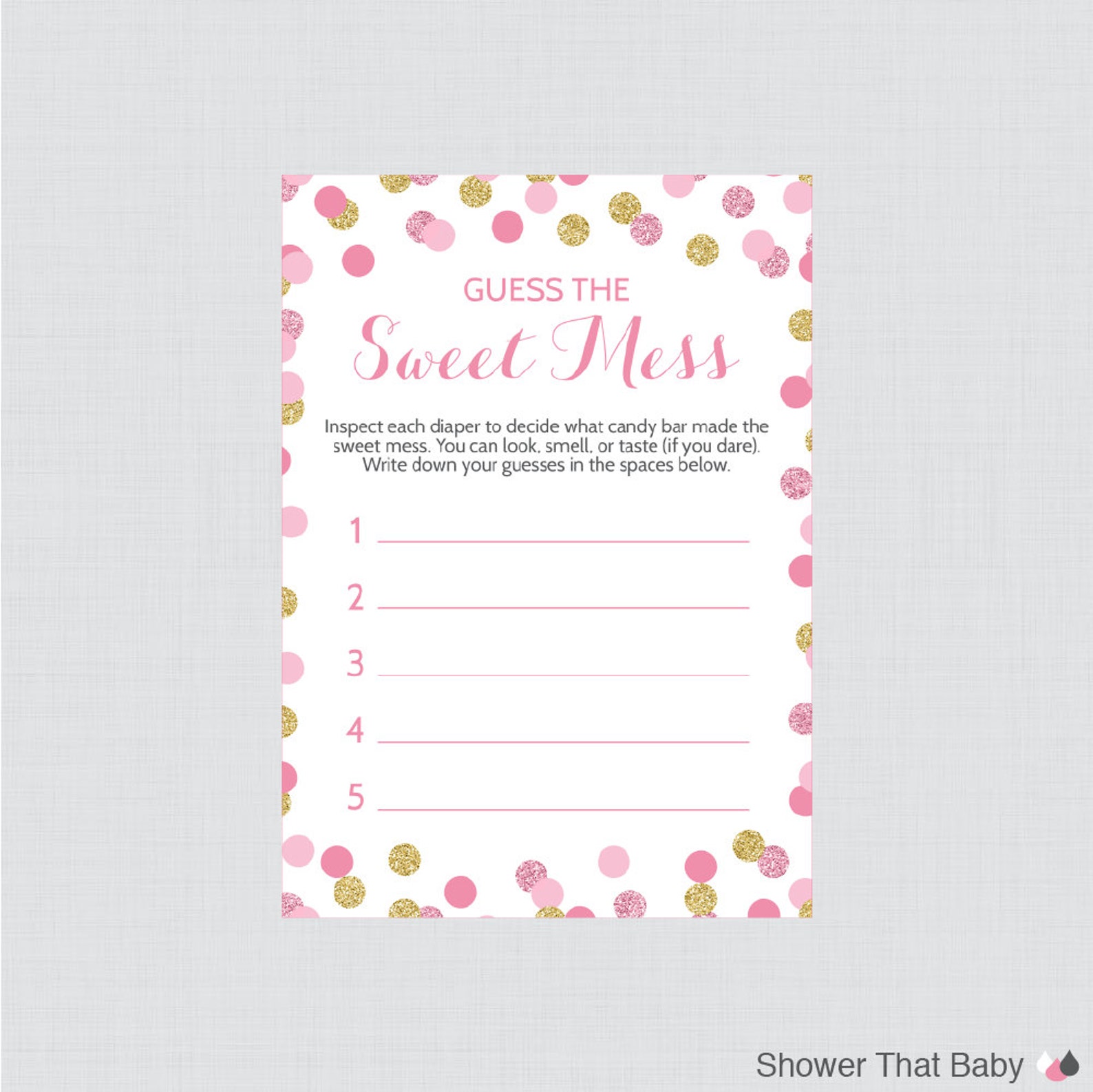 Pink and Gold Baby Shower Diaper Candy Bar Game Printable - Etsy