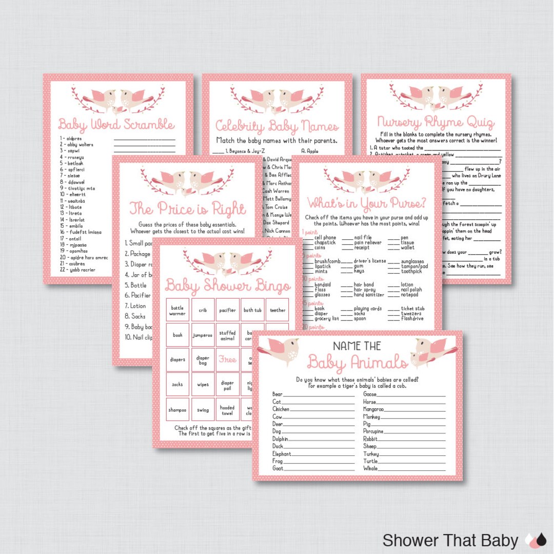 Bird Baby Shower Games Package - Seven Printable Games: Bingo, Price is ...