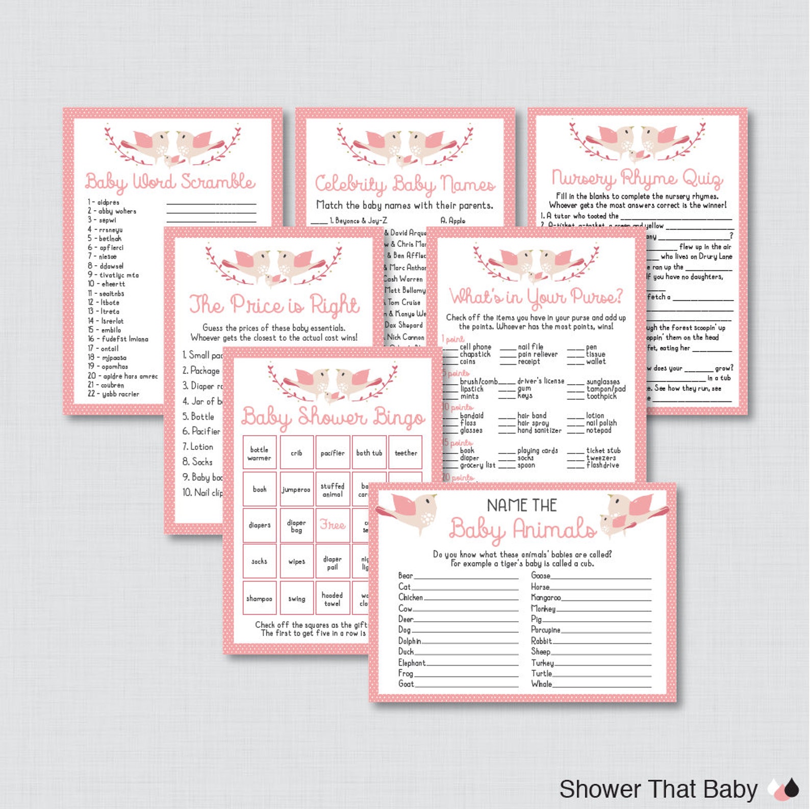Bird Baby Shower Games Package Seven Printable Games: Bingo | Etsy