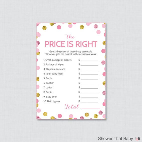 Baby Shower Price is Right Game in Pink and Gold Printable - Etsy