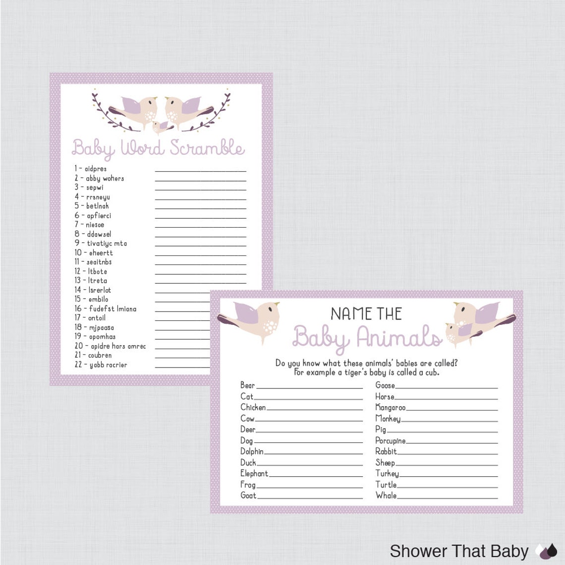 Bird Baby Shower Games Package - Seven Printable Games: Bingo, Price is ...