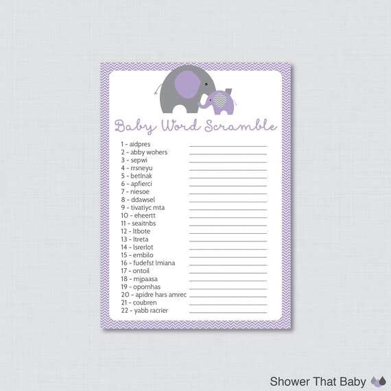 Elephant Baby Shower Word Scramble Game Printable Instant | Etsy