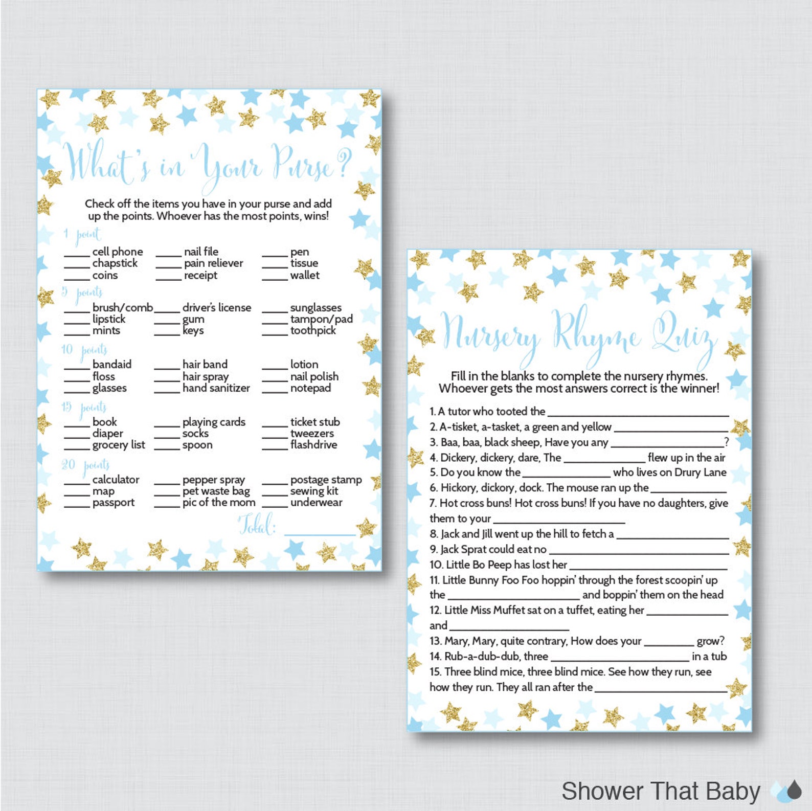 Star Baby Shower Games Package Seven Printable Games: Bingo - Etsy