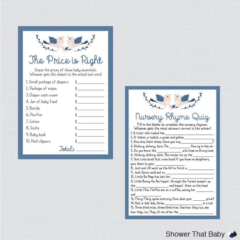 Bird Baby Shower Games Package Seven Printable Games: Bingo | Etsy