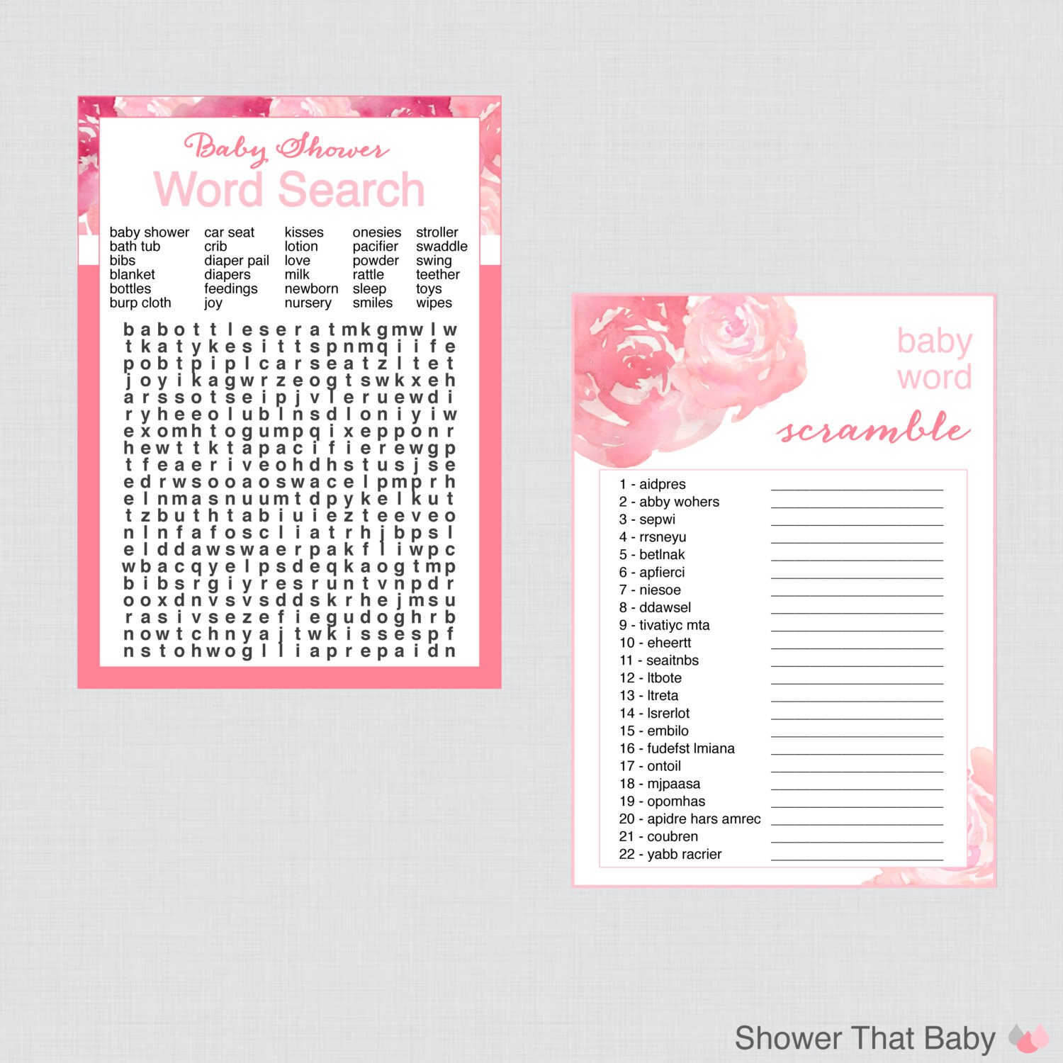 Baby Shower Games Package in Pink Watercolor Flower Peonies - Etsy