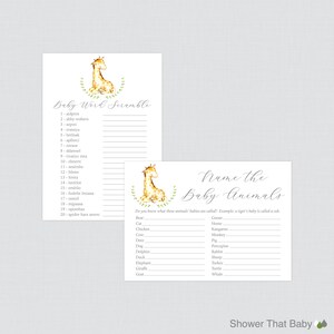 Watercolor Giraffe Baby Shower Games Package - Seven Printable Games ...