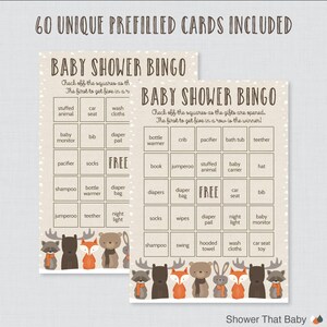 Winter Woodland Animal Baby Shower Bingo Cards - Printable Blank Bingo ...