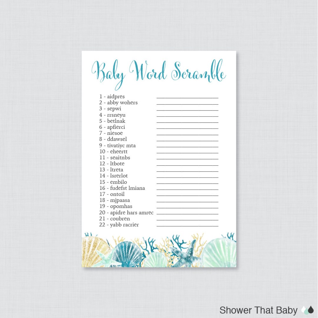 Beach Themed Baby Shower Word Scramble Game Printable Instant Download ...