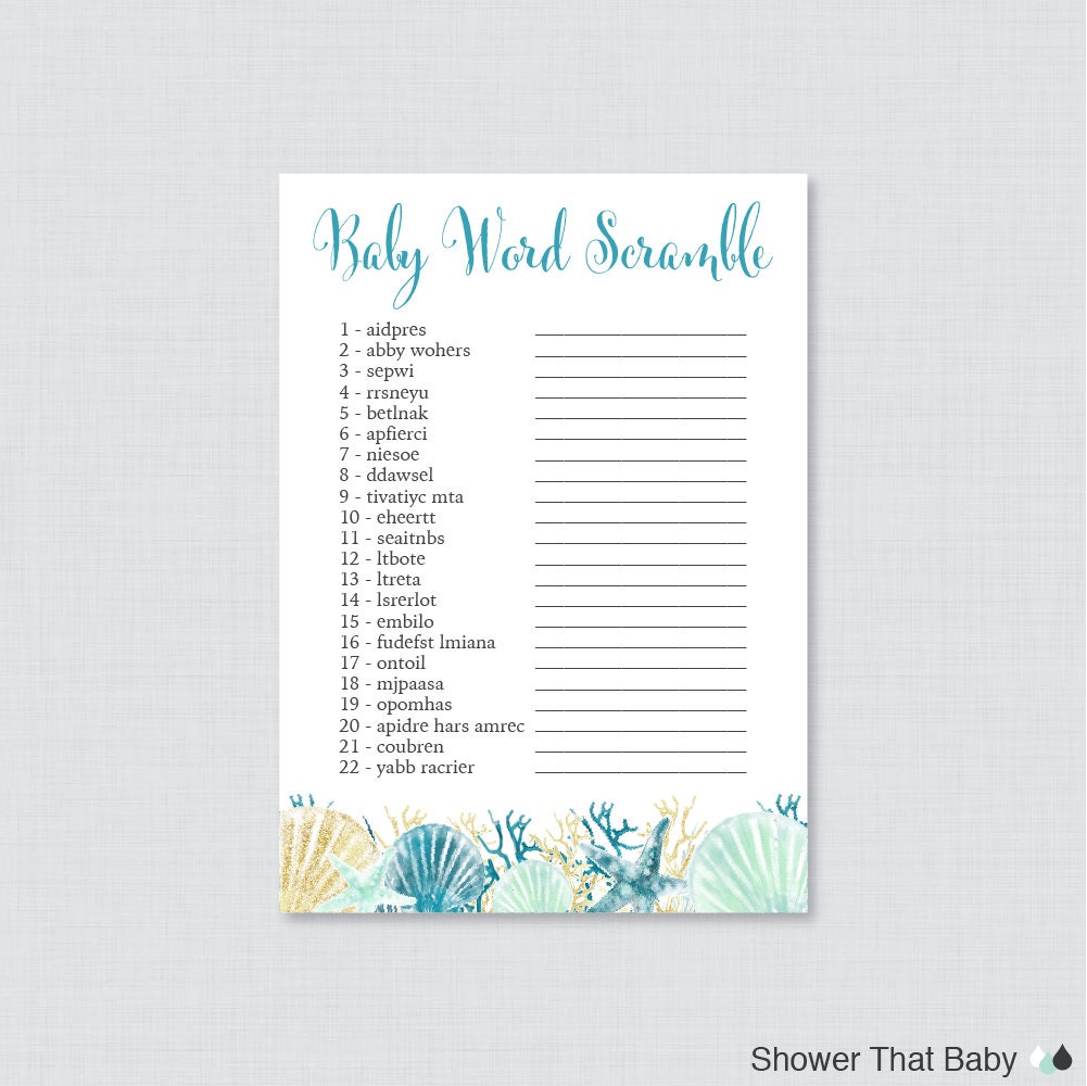 Beach Themed Baby Shower Word Scramble Game Printable | Etsy