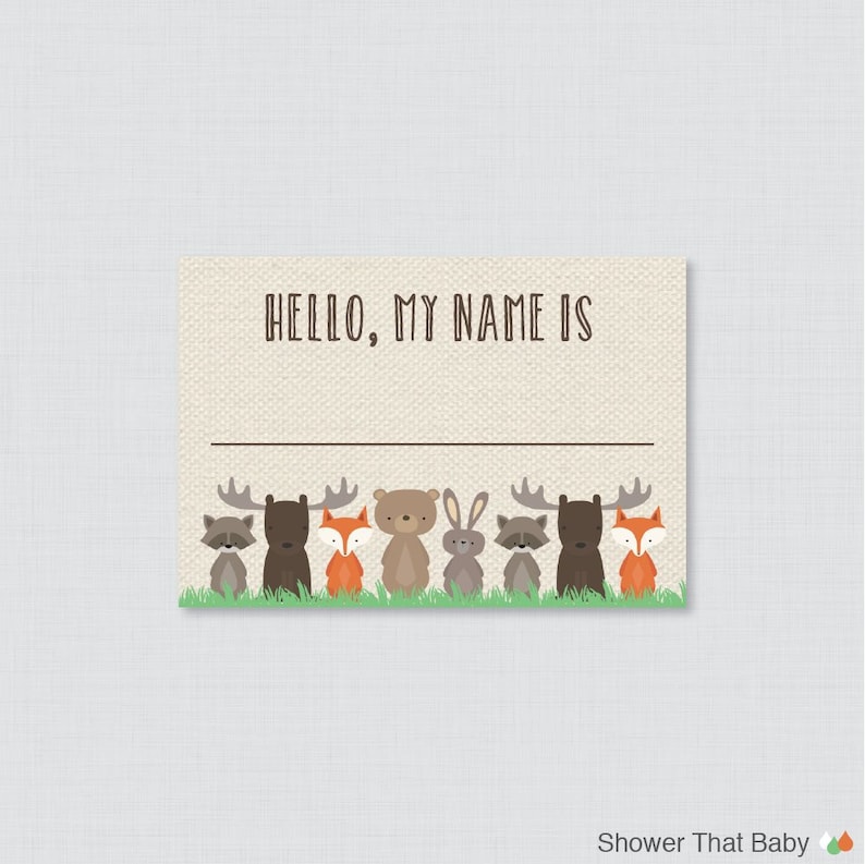 Woodland Name Tag Stickers Printed Woodland Baby Shower Name - Etsy