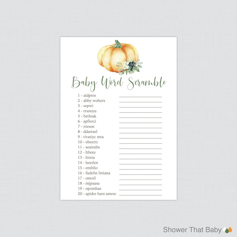 Watercolor Pumpkin Word Scramble Game Printable Instant - Etsy