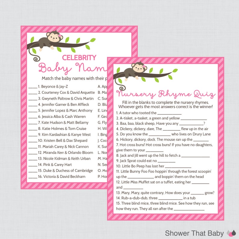 Monkey Baby Shower Games Package in Pink Seven Printable - Etsy