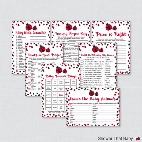 Ladybug Baby Shower Games Package Seven Printable Games: - Etsy