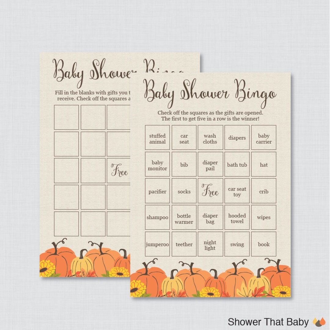Pumpkin Baby Shower Bingo Cards - Printable Blank Bingo Cards AND ...