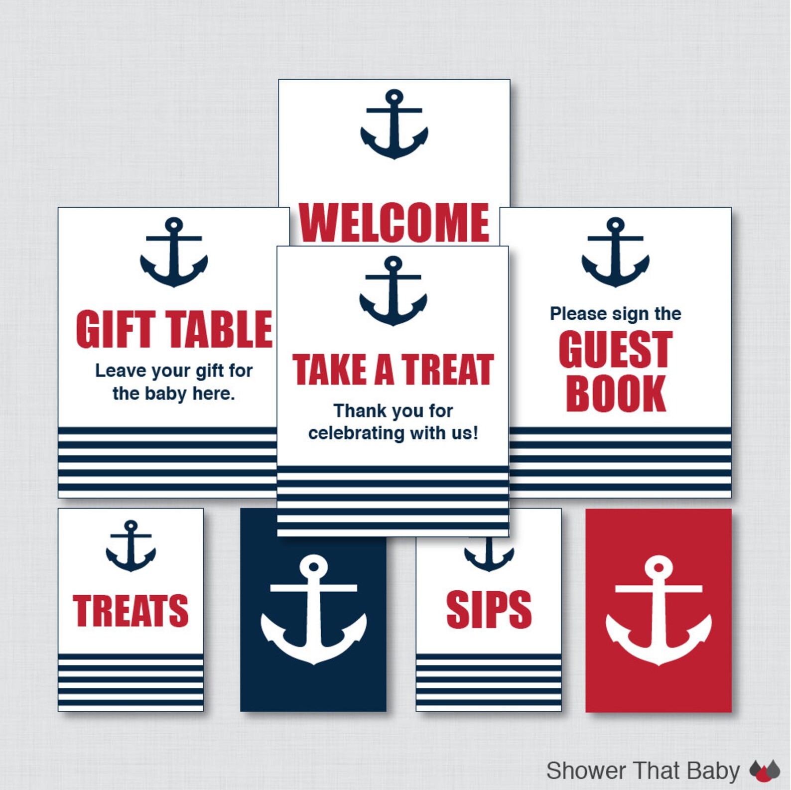 Printable Nautical Baby Shower Table Signs - EIGHT Signs! - Instant ...