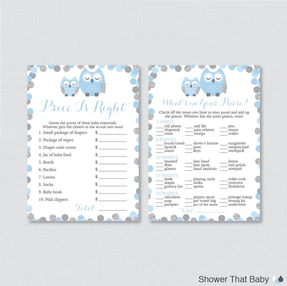 Blue Owl Baby Shower Games Package - Seven Printable Games: Bingo ...