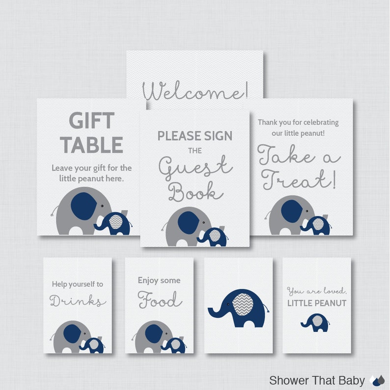 Printable Elephant Baby Shower Table Signs - EIGHT Signs! Welcome Sign ...