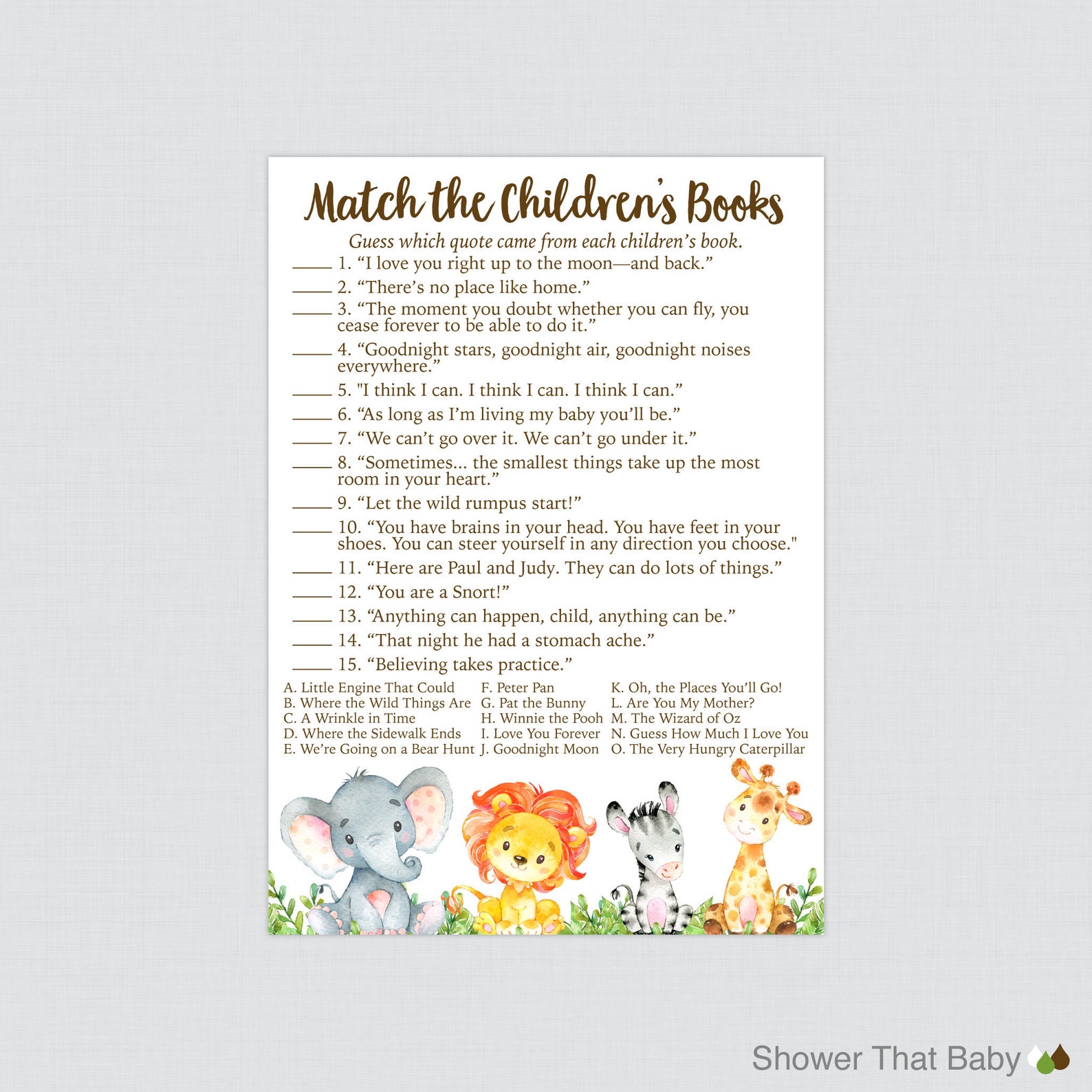 Safari Baby Children's Book Match Game Printable Safari | Etsy