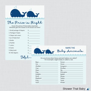 Whale Baby Shower Games Package - Seven Printable Games: Bingo, Price ...