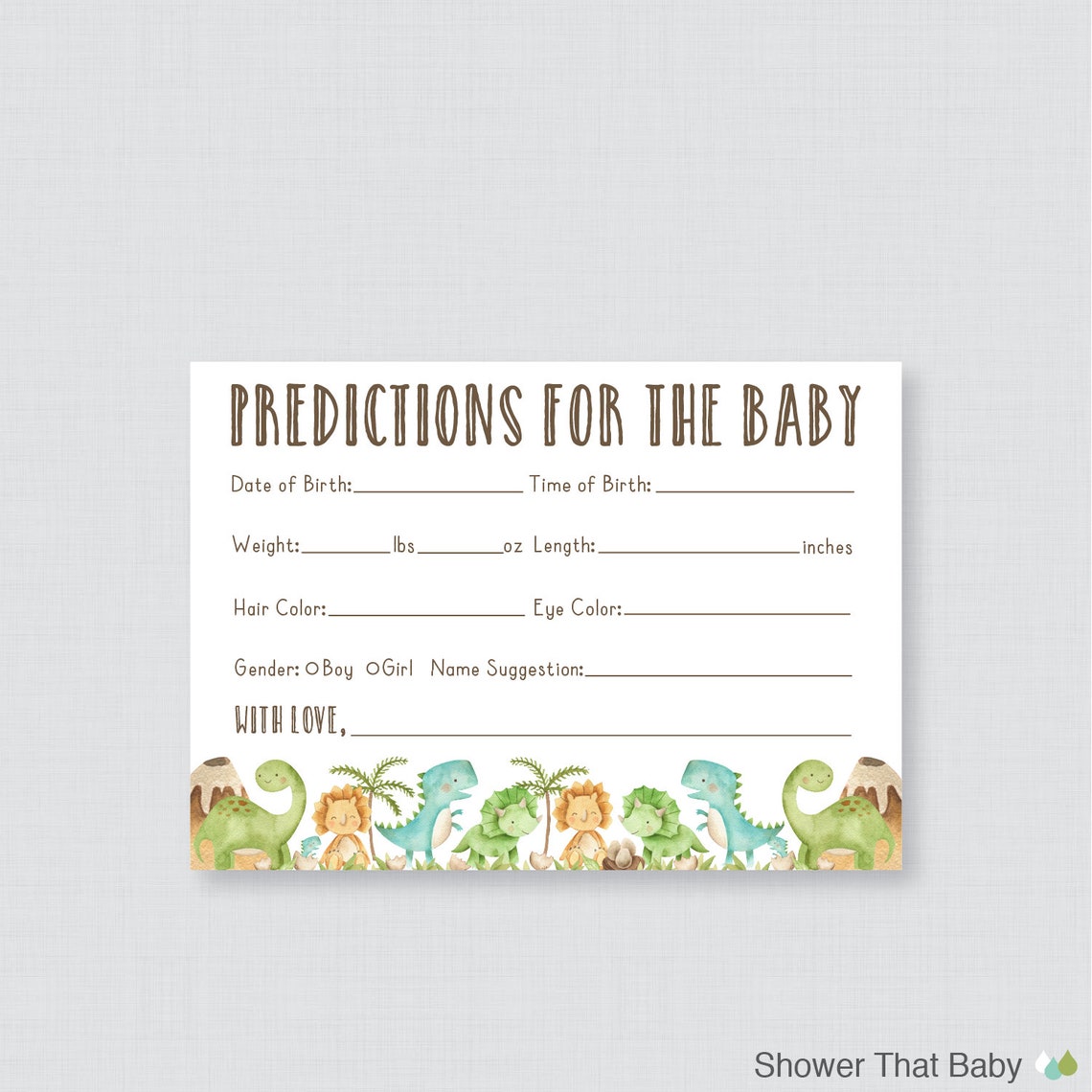 Dinosaur Baby Shower Prediction Cards - Instant Download - Dinosaur ...