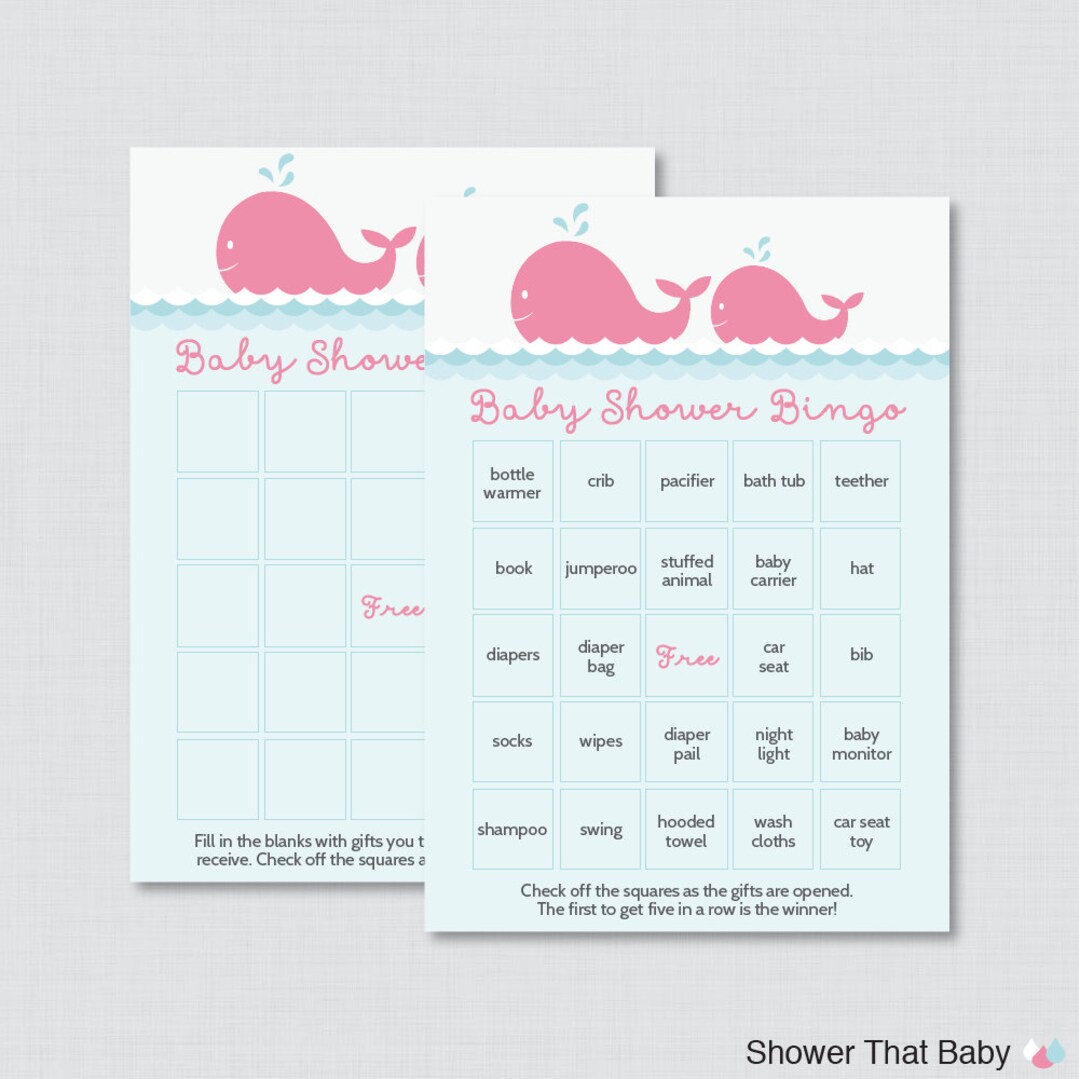Whale Baby Shower Bingo Cards Printable Blank Bingo Cards - Etsy