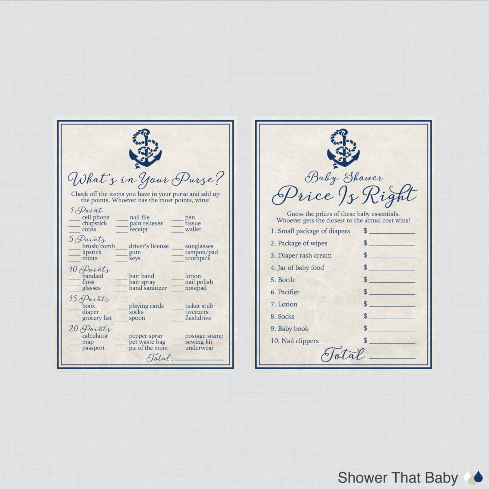 Nautical Baby Shower Games Package Seven Printable Games: - Etsy