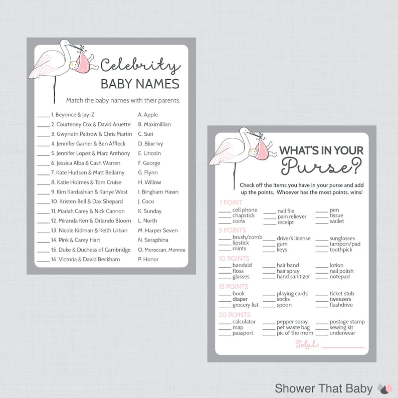 Stork Baby Shower Games Package With Seven Printable Games - Etsy