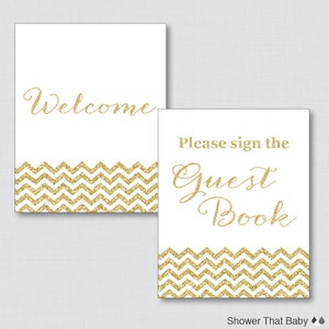 Printable Chevron Baby Shower Table Signs in Gold SIX Signs | Etsy
