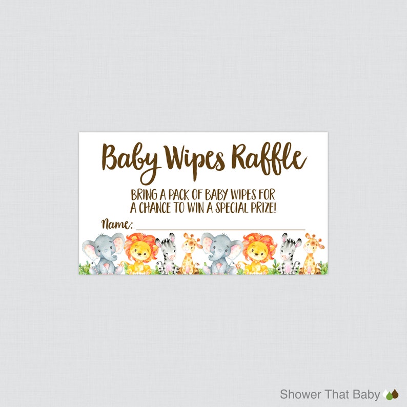 Safari Baby Shower Wipes Raffle Tickets and Wipes Raffle Sign ...
