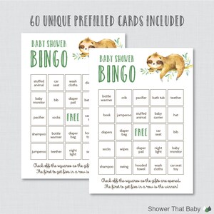 Sloth Baby Shower Bingo Cards - Printable Blank Bingo Cards AND ...