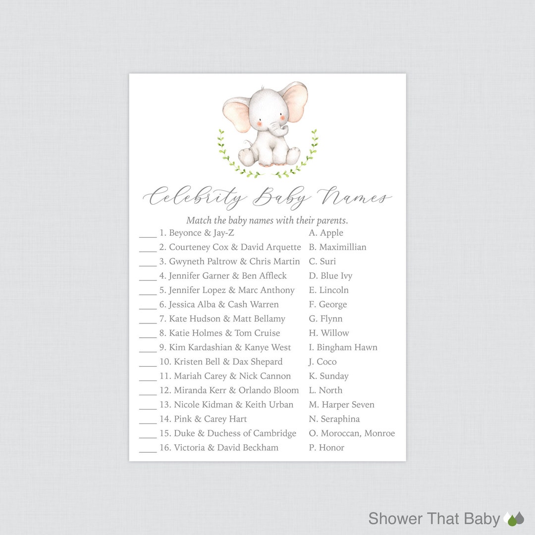 Watercolor Elephant Baby Shower Celebrity Baby Name Game Celebrity Baby ...