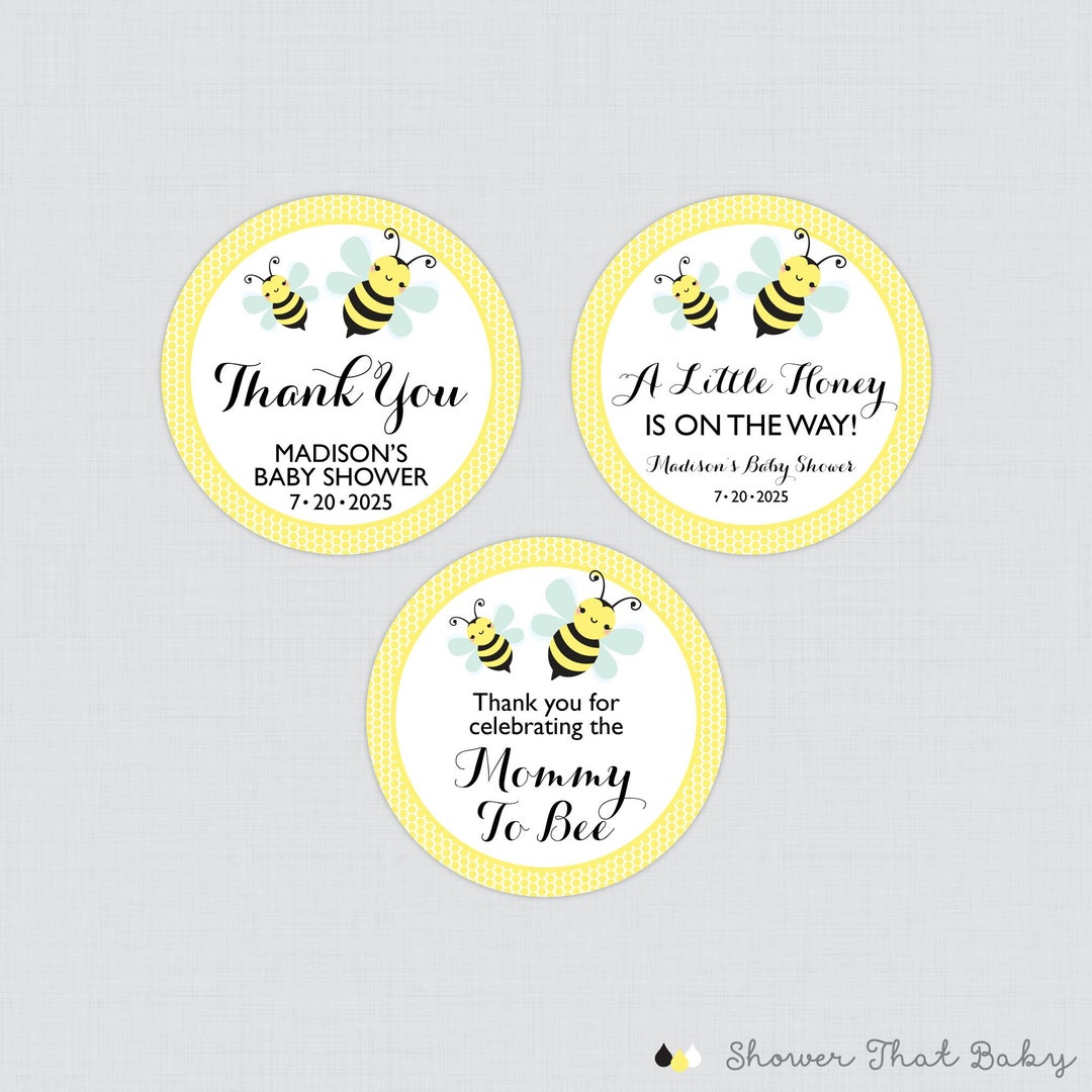 PRINTED Bee Baby Shower Stickers - Bumble Bee Themed Baby Shower ...