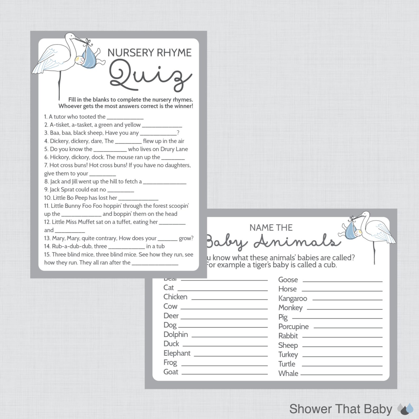 Stork Baby Shower Games Package With Seven Printable Games - Etsy