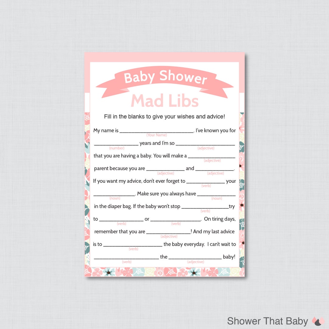 Floral Baby Shower Mad Libs Printable Baby Shower Advice - Etsy