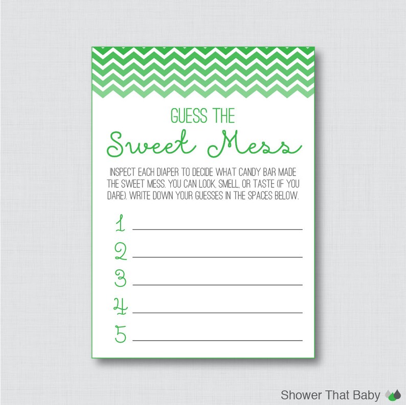 Green Baby Shower Diaper Candy Bar Game Printable Guess the | Etsy