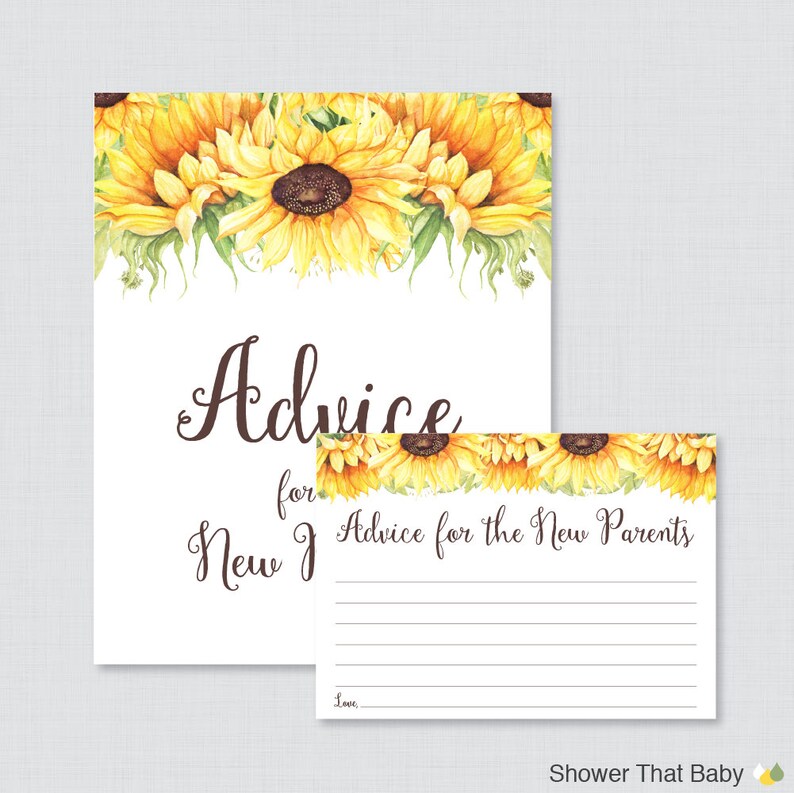 Sunflower Advice For Mommy To Be Cards And Sign Printable Etsy