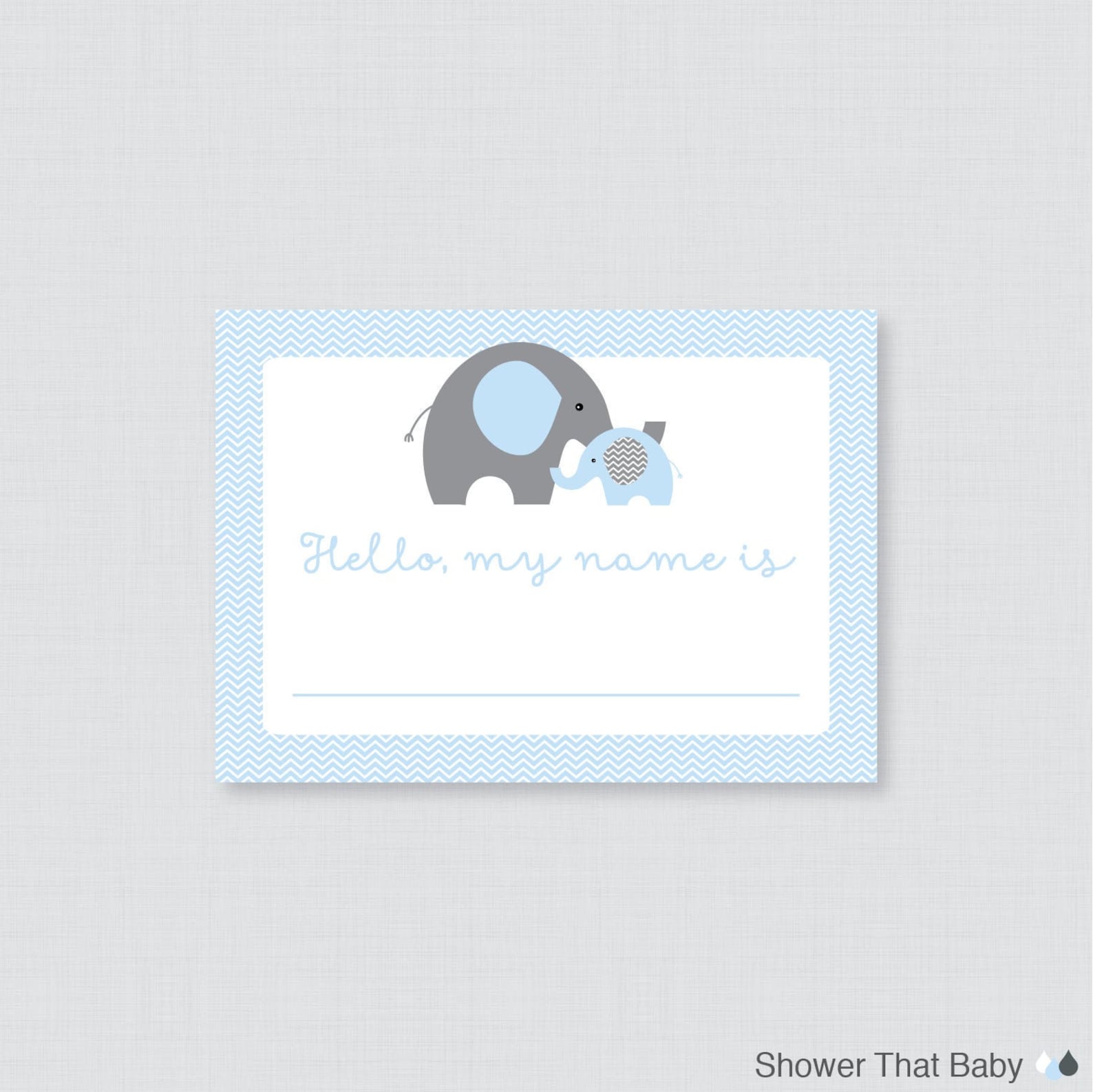 Blue Elephant Name Tag Stickers - Printed Elephant Baby Shower Name Tag ...